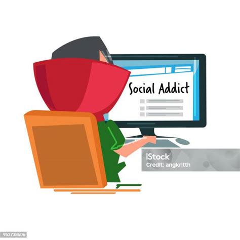 개념 사회 중독자 깔때기 고리를 가진 컴퓨터에서 소녀 연주 소셜 미디어 벡터 개념에 대한 스톡 벡터 아트 및 기타 이미지 개념 건강관리와 의술 남자 Istock