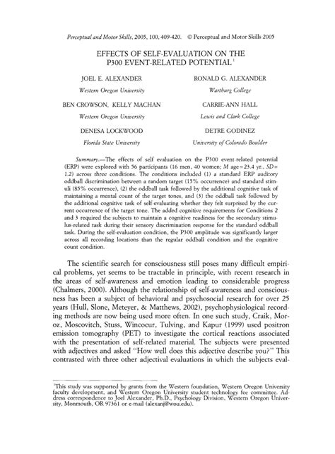 Pdf Effects Of Self Evaluation On The P300 Event Related Potential