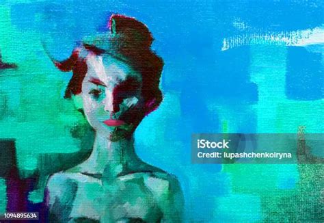 유행 그림 현대 미술 인상파 스타일 여름 초상화 블랙 롱 하이 가진 동양 외관의 여자의 캔버스에 내 원래 유화 작품 동쪽에 대한 스톡 벡터 아트 및 기타 이미지 Istock