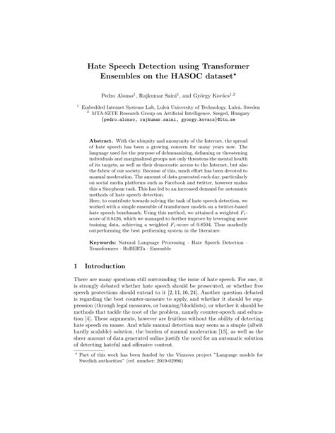 pdf hate speech detection using transformer ensembles on the hasoc