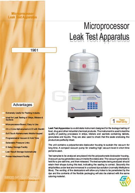 Leak Test Apparatus Vels Scientific And Instruments