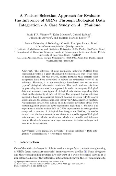 pdf a feature selection approach for evaluate the inference of grns