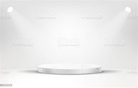 밝은 프로젝터가있는 흰색 빈 스튜디오 3d 벡터 쇼케이스 강단에 대한 스톡 벡터 아트 및 기타 이미지 강단 3차원 형태 흰색 Istock