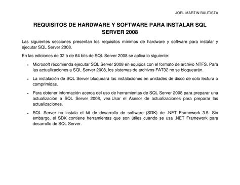 Requisitos De Hardware Y Software Para Instalar Sql Server 2008 Pdf