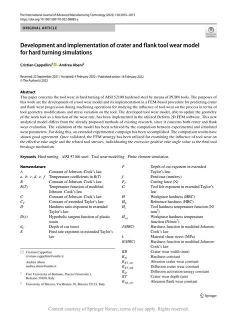 Pdf Development And Implementation Of Crater And Flank Tool Wear