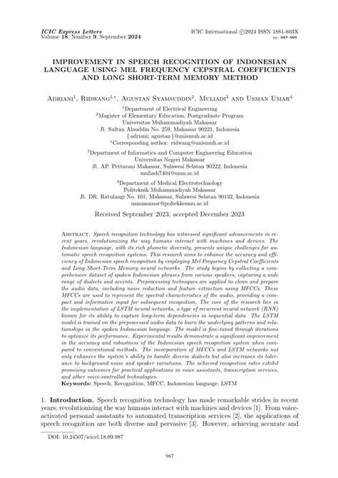pdf improvement in speech recognition of indonesian language using