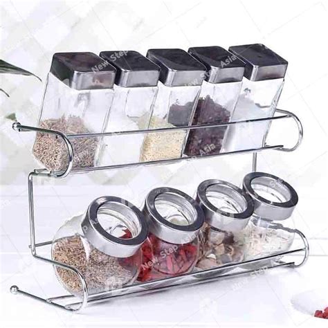 Kitchenmarks ชั้นวางเครื่องปรุง 2 ชั้น ชั้นวางของครัว พร้อมขวดแก้ว ที่