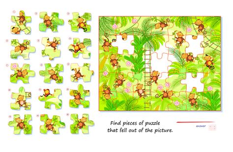 어린이와 성인을 위한 논리 게임 그림에서 떨어진 퍼즐 조각을 찾으십시오 아이들 수수께끼 책을위한 페이지입니다 세심함을위한 작업
