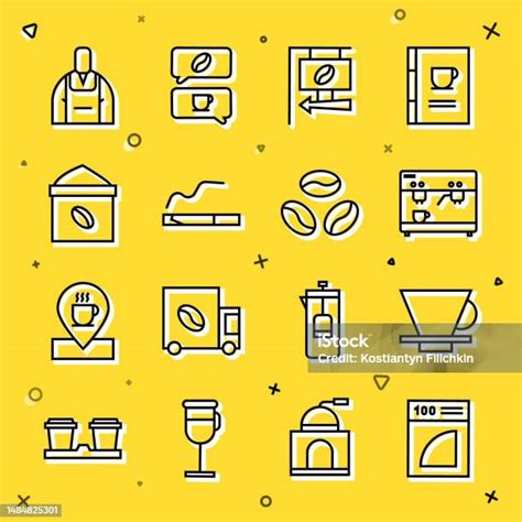 세트 라인 커피 종이 필터 V60 커피 메이커 기계 거리 간판 담배 가방 콩 바리 스타 및 아이콘 벡터 가방에 대한 스톡 벡터 아트 및 기타 이미지 Istock