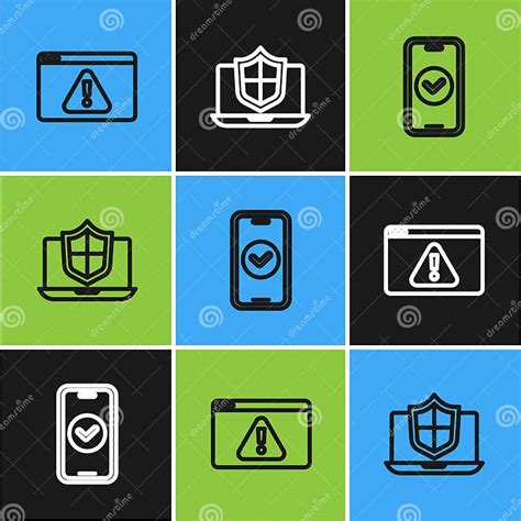 Set Line Browser With Exclamation Mark Smartphone And Laptop Protected