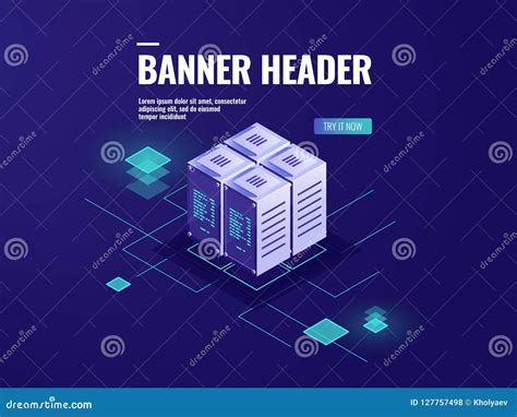 Server Room Isometric Icon Big Data Processing Data Warehouse Cloud Storage Technology Vector