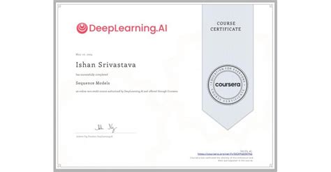 ishan srivastava on linkedin completion certificate for sequence models
