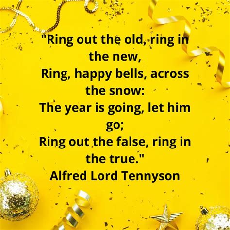 A Yellow Background With Gold And Silver Decorations On It Saying Ring Out The Old Ring In