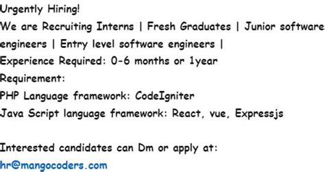 Hiring Phpdeveloper Javascriptdeveloper Interns Freshgraduatesjobs Verified Profiled