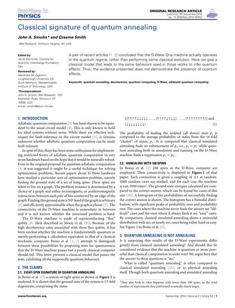 PDF Classical Signature Of Quantum Annealing