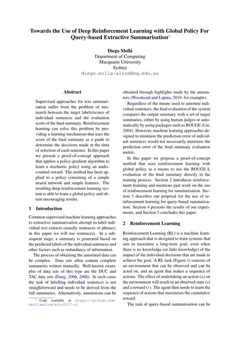 Pdf Towards The Use Of Deep Reinforcement Learning With Global Policy For Query Based