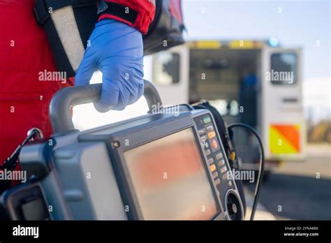 Emergency Medical Service Close Up Of Paramedic Hand In Blue Surgical Gloves While Running With