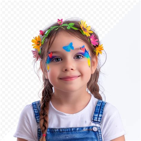 Chica Linda Con La Cara Pintada En Un Fondo Blanco Aislado Archivo