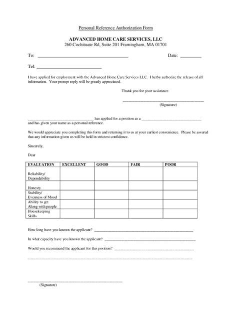 Fillable Online Personal Reference Authorization Form Fax Email Print Pdffiller