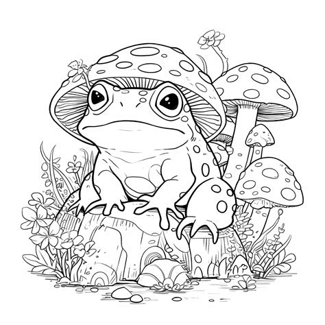 Premium Photo Coloring Page Cute Frog And Mushroom Illustration