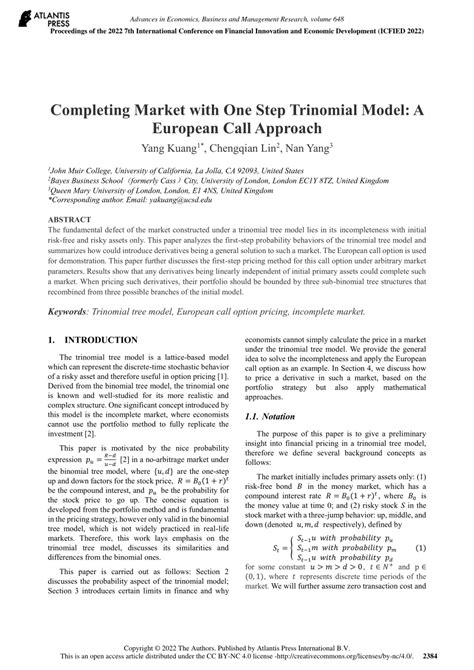 Pdf Completing Market With One Step Trinomial Model A European Call