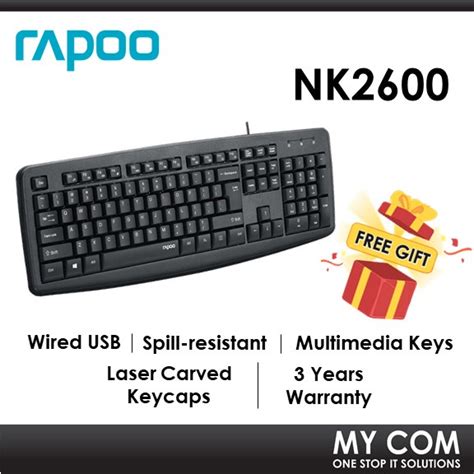 Rapoo Nk2600 Wired Usb Keyboard With Spill Resistant Laser Carved Keycaps For Desktop Laptop