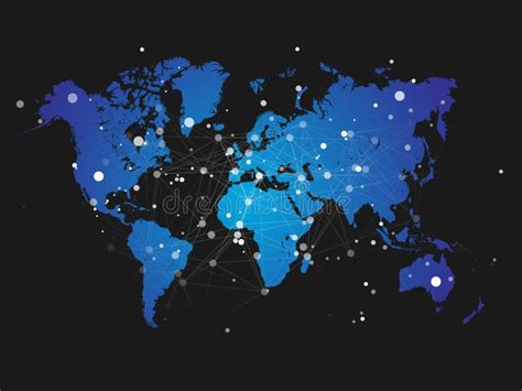 World Map Silhouette With Connection Grid Vector Stock Vector