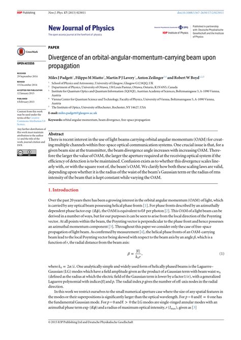 Pdf Divergence Of An Orbital Angular Momentum Carrying Beam Upon Propagation