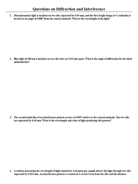 Diffraction And Interference Questions Pdf