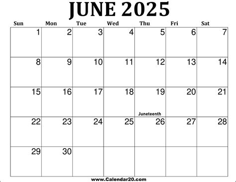 June 2025 Calendar Printable Free