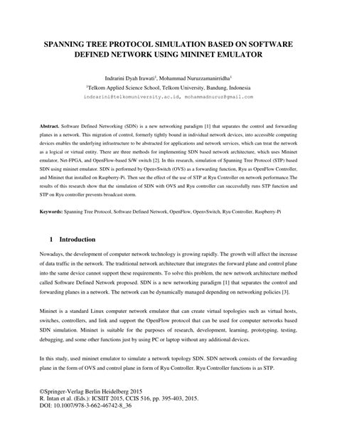Pdf Spanning Tree Protocol Simulation Based On Software Defined