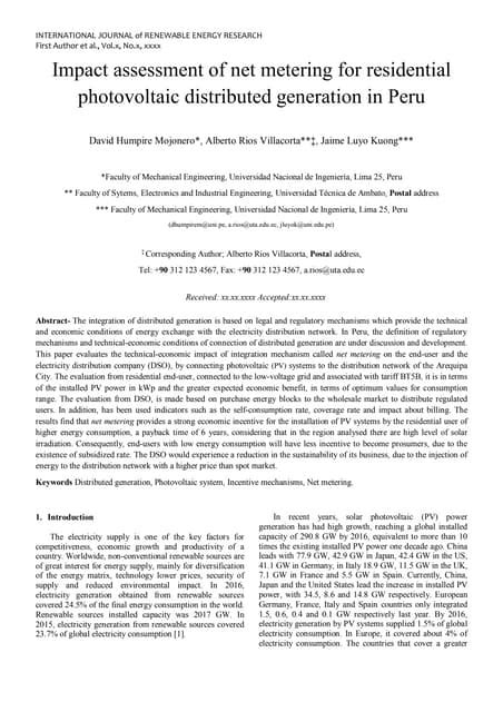 Impact Net Metering Peru Version Ijrer Pdf