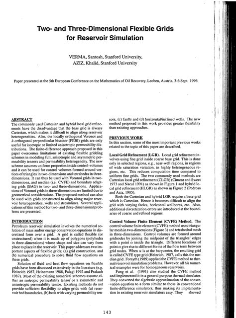 Pdf Two And Three Dimensional Flexible Grids For Reservoir Simulation