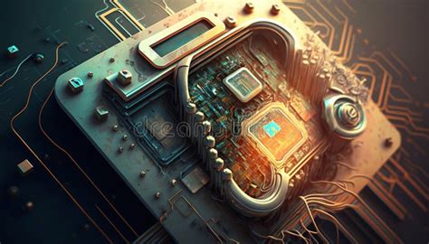 Quantum Computing Circuit With Abstract Futuristic Design Stock