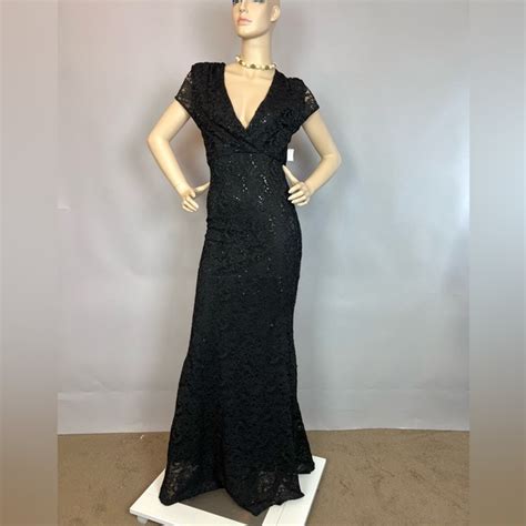 La Scala Dresses Vintage La Scala Black Lace Sequin Formal Evening Cocktail Maxi Long Dress