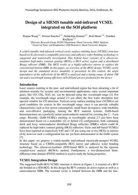 Pdf Design Of A Mems Tunable Mid Infrared Vcsel Integrated On The Soi