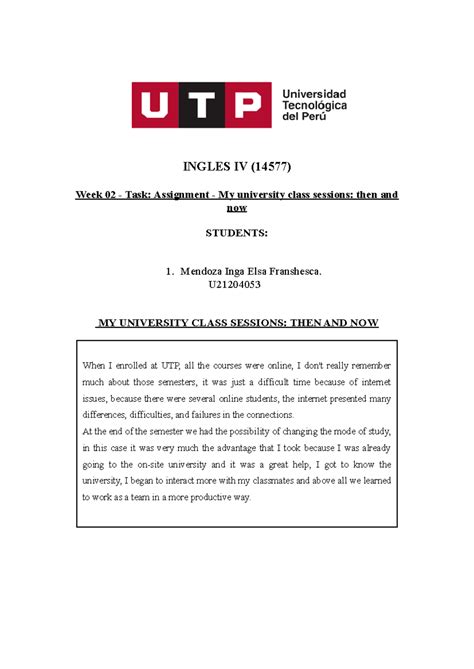 Ingles Iv Week02 Semana 02 Ingles Iv 14577 Week 02 Task Assignment My University
