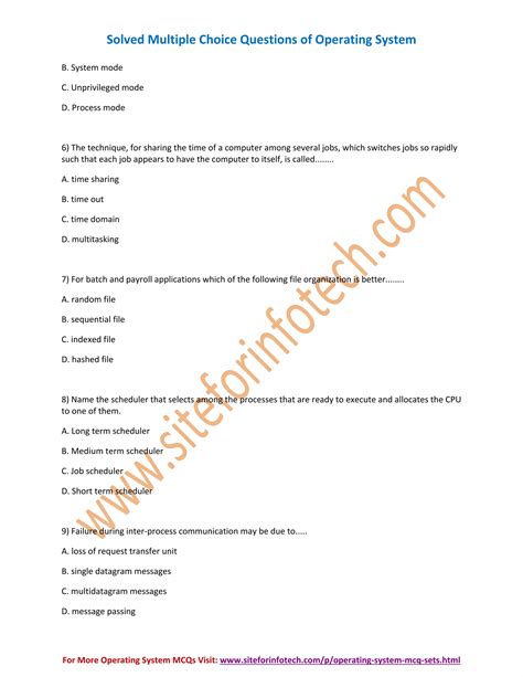 Operating System Multiple Choice Questions Pdf Operating Systems