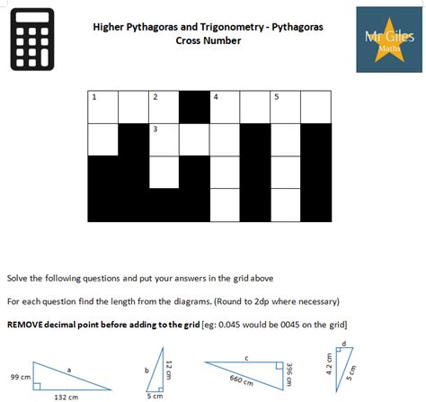 Higher Pythagoras And Trigonometry Pythagoras Cross Number Teaching