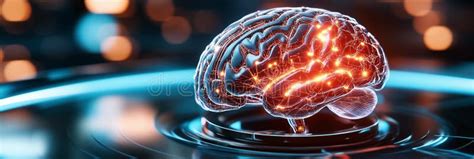 Illuminated Brain With Glowing Neural Connections In A Digital Environment Floating Over A Dark