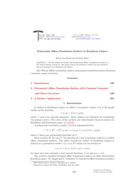 Pdf Polynomial Affine Translation Surfaces In Euclidean 3 Space