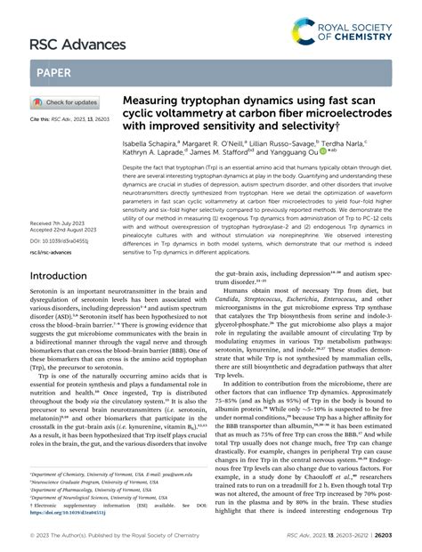 Pdf Measuring Tryptophan Dynamics Using Fast Scan Cyclic Voltammetry At Carbon Fiber