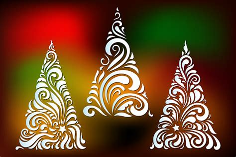 레이저 는 소용돌이 패턴으로 설정 크리스마스 트리 템플릿을 잘라 Xmas 장식 요소입니다 레이저 절단 플로터 절단 또는 인쇄에 적합한 이미지 스텐실에 대한 스톡 벡터 아트