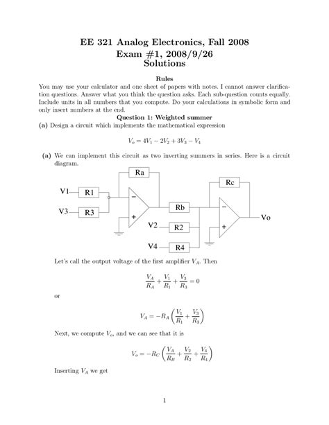 Exam With Solutions For Analog Electronics Ee 321 Docsity