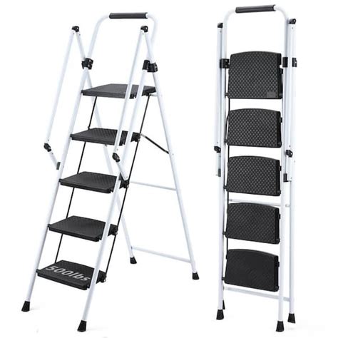 Wrightmaster 5 Step Carbon Steel Folding Step Ladder 9 Ft Reach 500