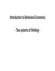 Lecture Two Systems Of Thinking Pdf Introduction To Behavioral