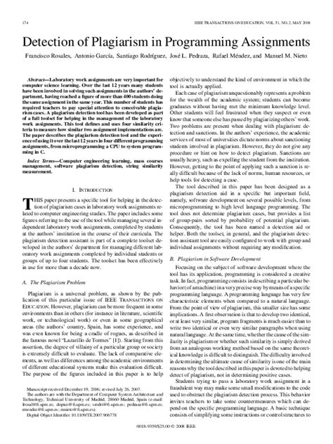 Pdf Detection Of Plagiarism In Programming Assignments