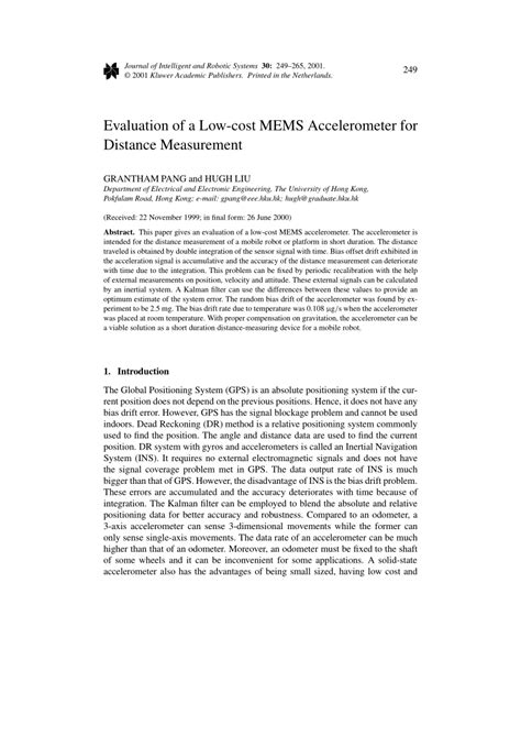 Pdf Evaluation Of A Low Cost Mems Accelerometer For Distance Measurement