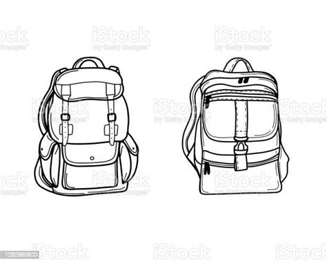 학교 배낭 이나 가방 여행 및 하이킹을위한 관광 배낭 운송용 수하물 가방 낙서 스타일의 벡터 일러스트레이션 라인아트에 대한 스톡 벡터 아트 및 기타 이미지 Istock