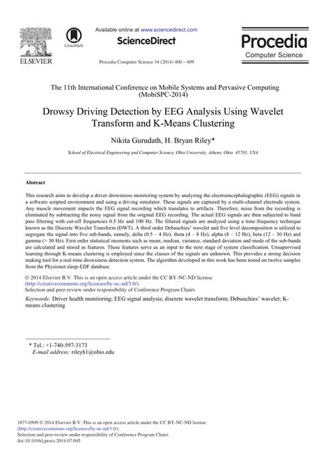 Pdf Drowsy Driving Detection By Eeg Analysis Using Wavelet Transform